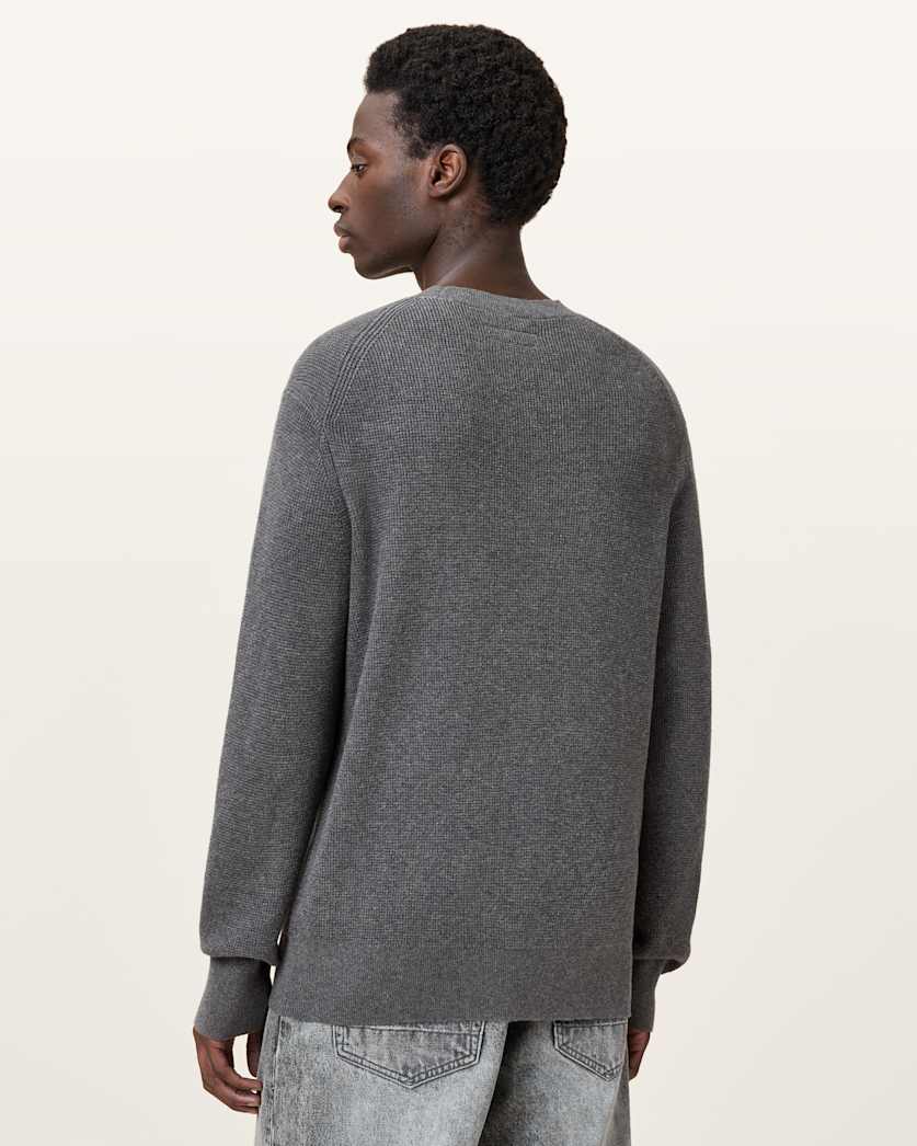 Aspen Waffle Texture Crew Neck Ramskull Jumper MONUMENT GREY | ALLSAINTS